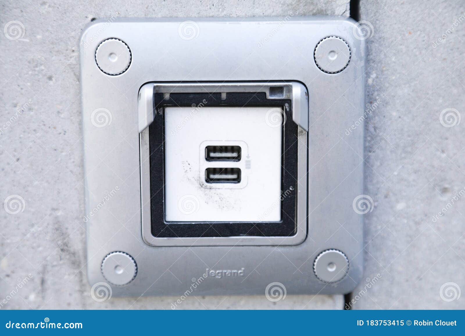 USB Ports Electronic Plug on Cement Wall Stock Image - Image of device ...