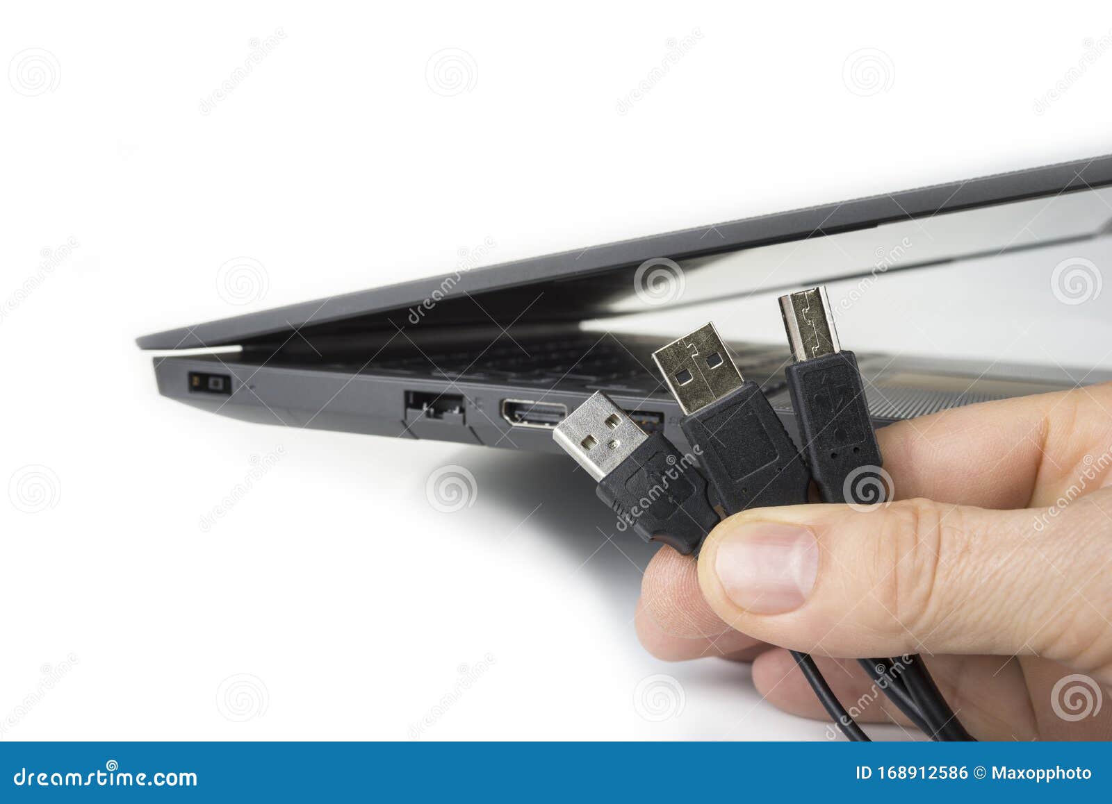 USB and Power Source Plug of Modern Slim Lightweight Laptop Stock Photo ...