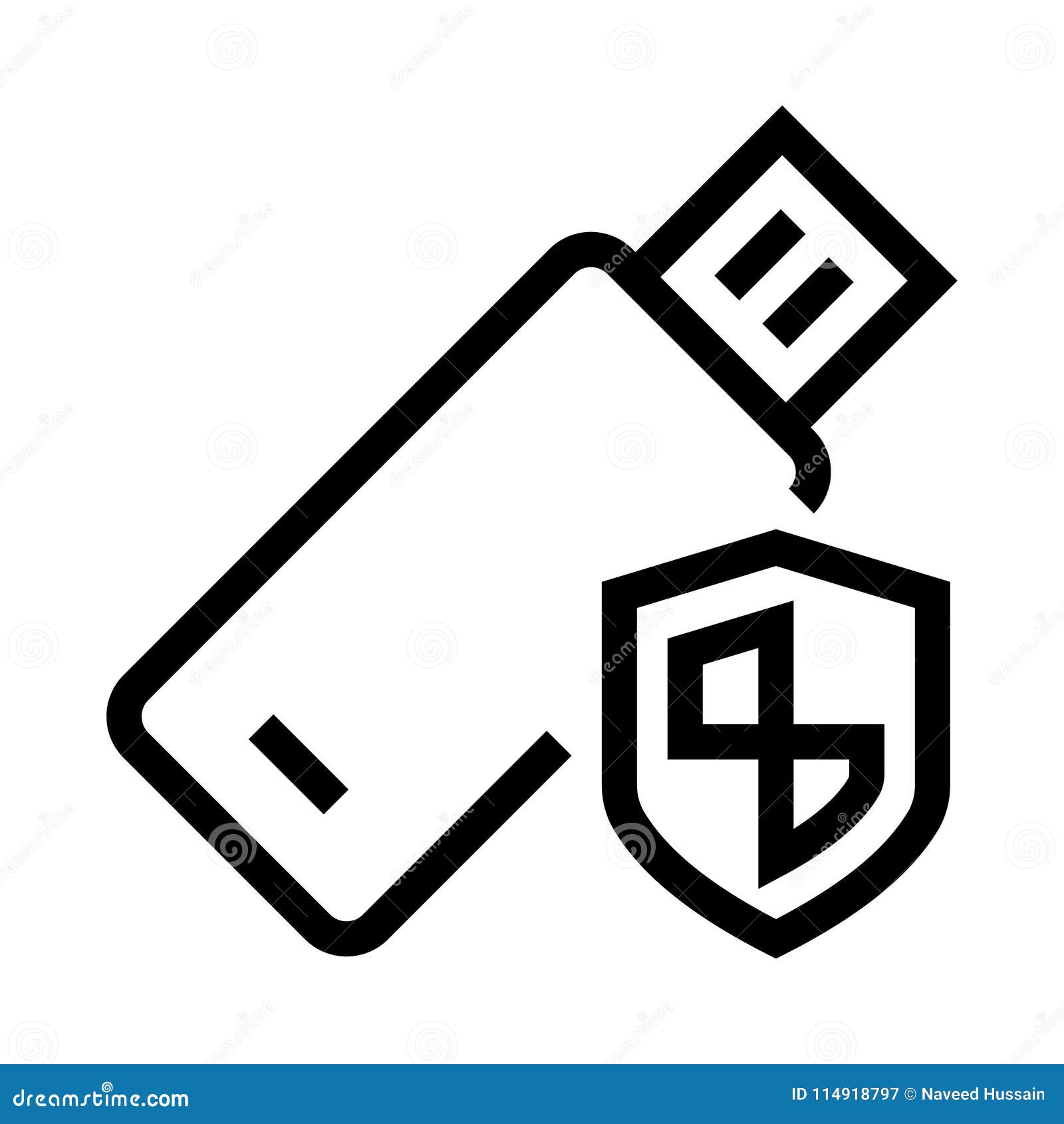USB Protection Vector Line Icon Stock Vector - Illustration of shield ...