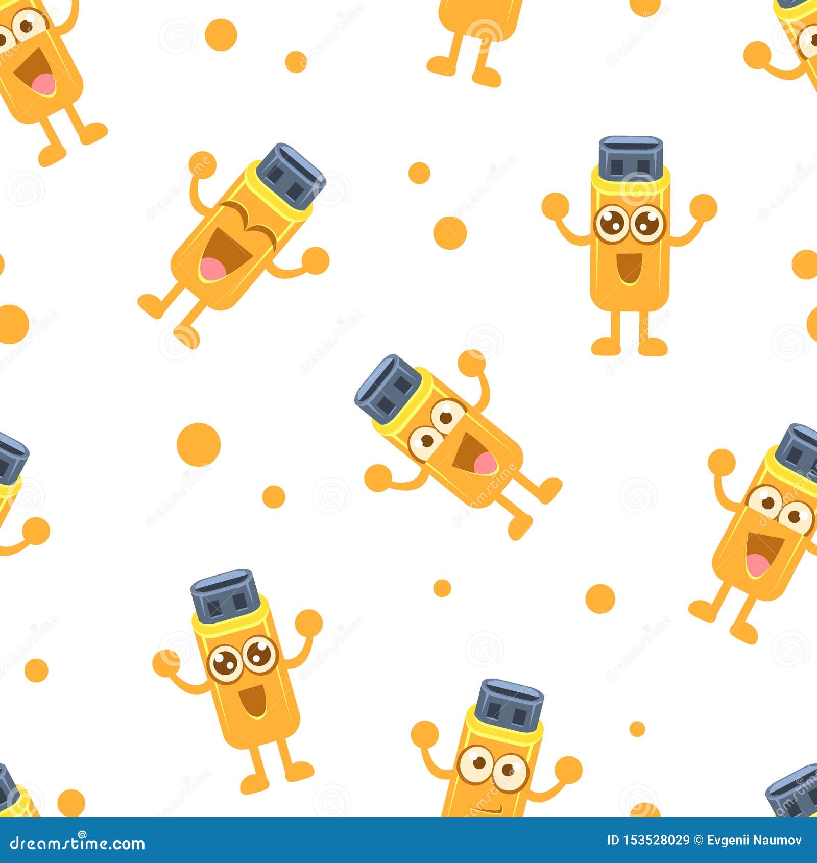 Usb Seamless Pattern, Funny Flash Drive Cartoon Character, Design ...