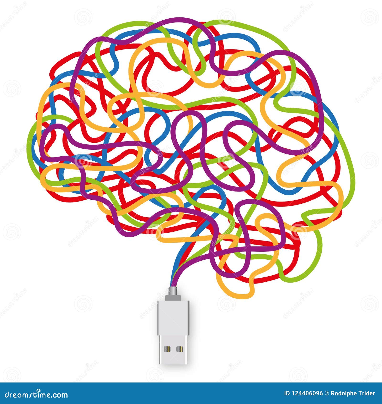 USB Socket with a Multitude of Colored Wires Forming a Brain Stock ...
