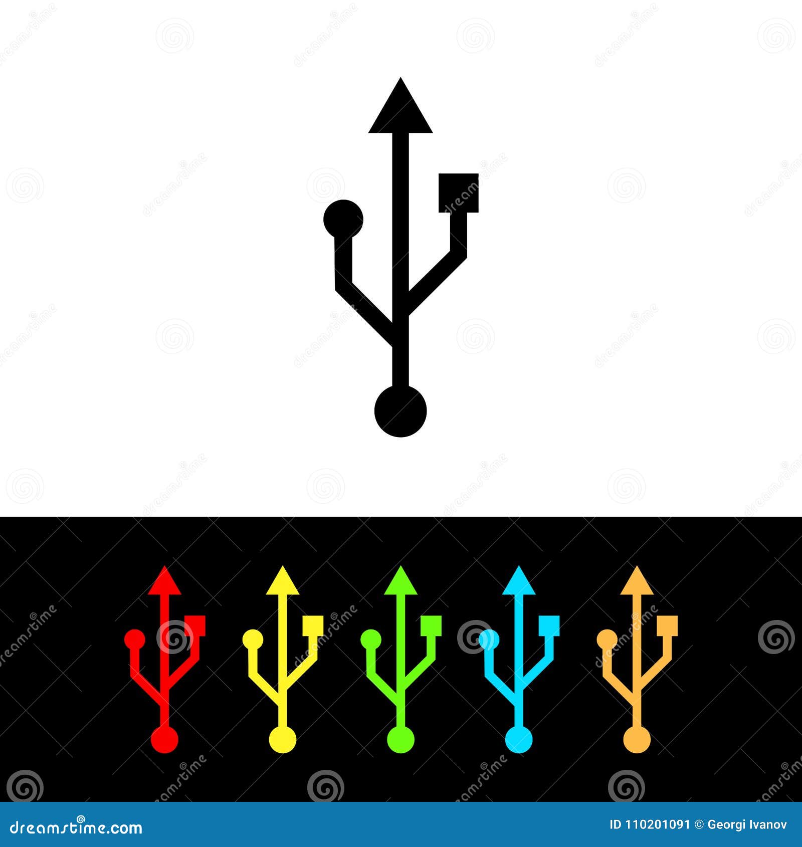 USB Square Circle Triangle Trident Symbol. Five Colours Stock Vector ...