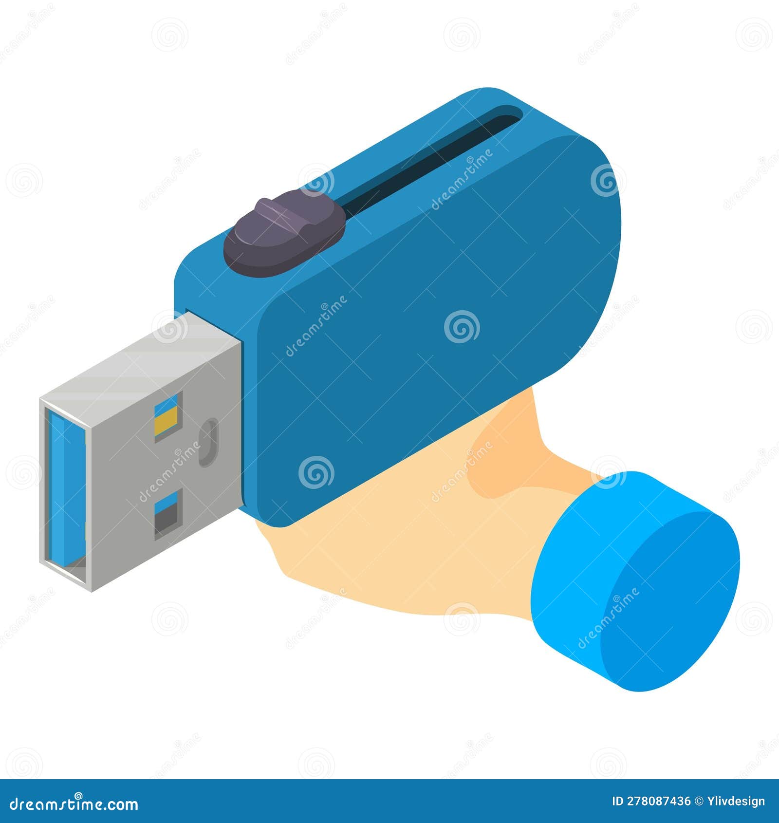 Usb Stick Icon Isometric Vector. Blue Portable Flash Drive Device in ...