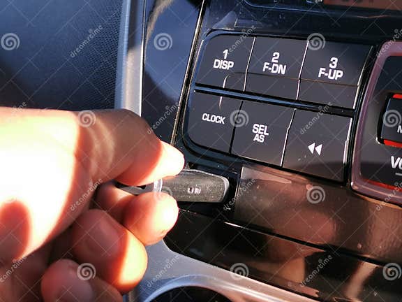 USB Stick Inserted in the Port. Stock Image - Image of insert, console ...