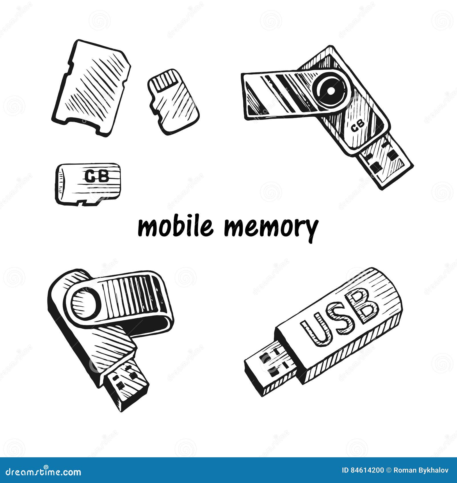 USB Stick and Memory Card Set Stock Vector - Illustration of electric ...