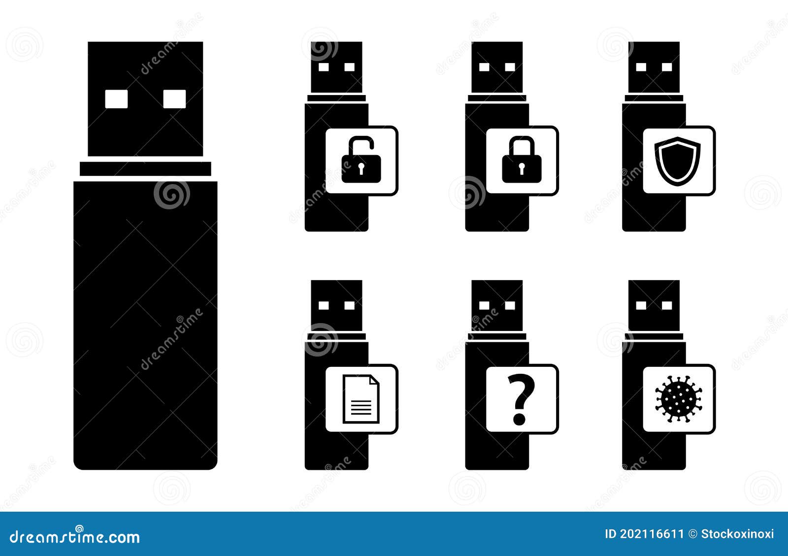 USB Stick Security Icons Vector Symbols Stock Vector - Illustration of ...