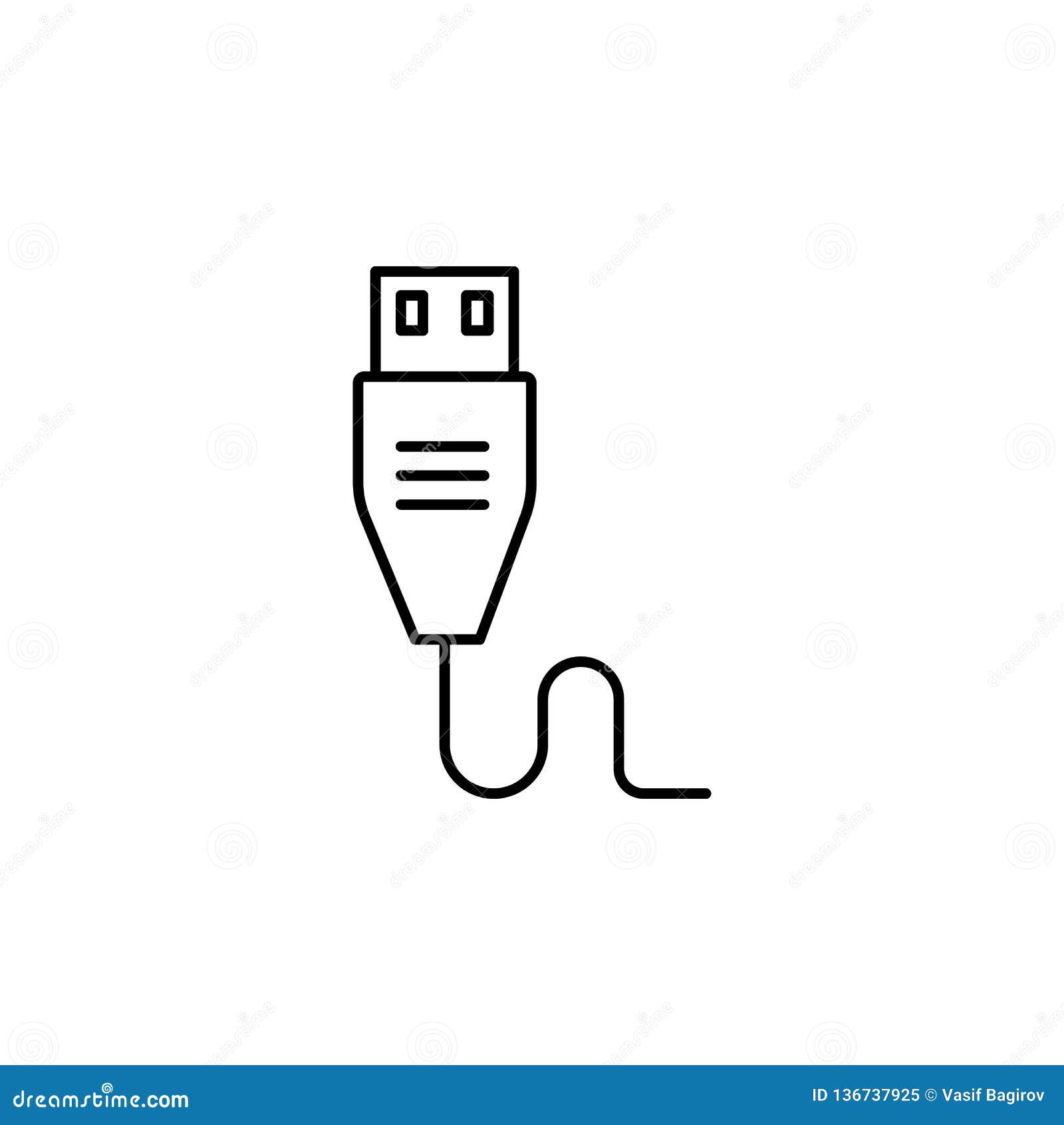 USB Super Speed Connector Cable Line Art Vector Icon for Apps and ...