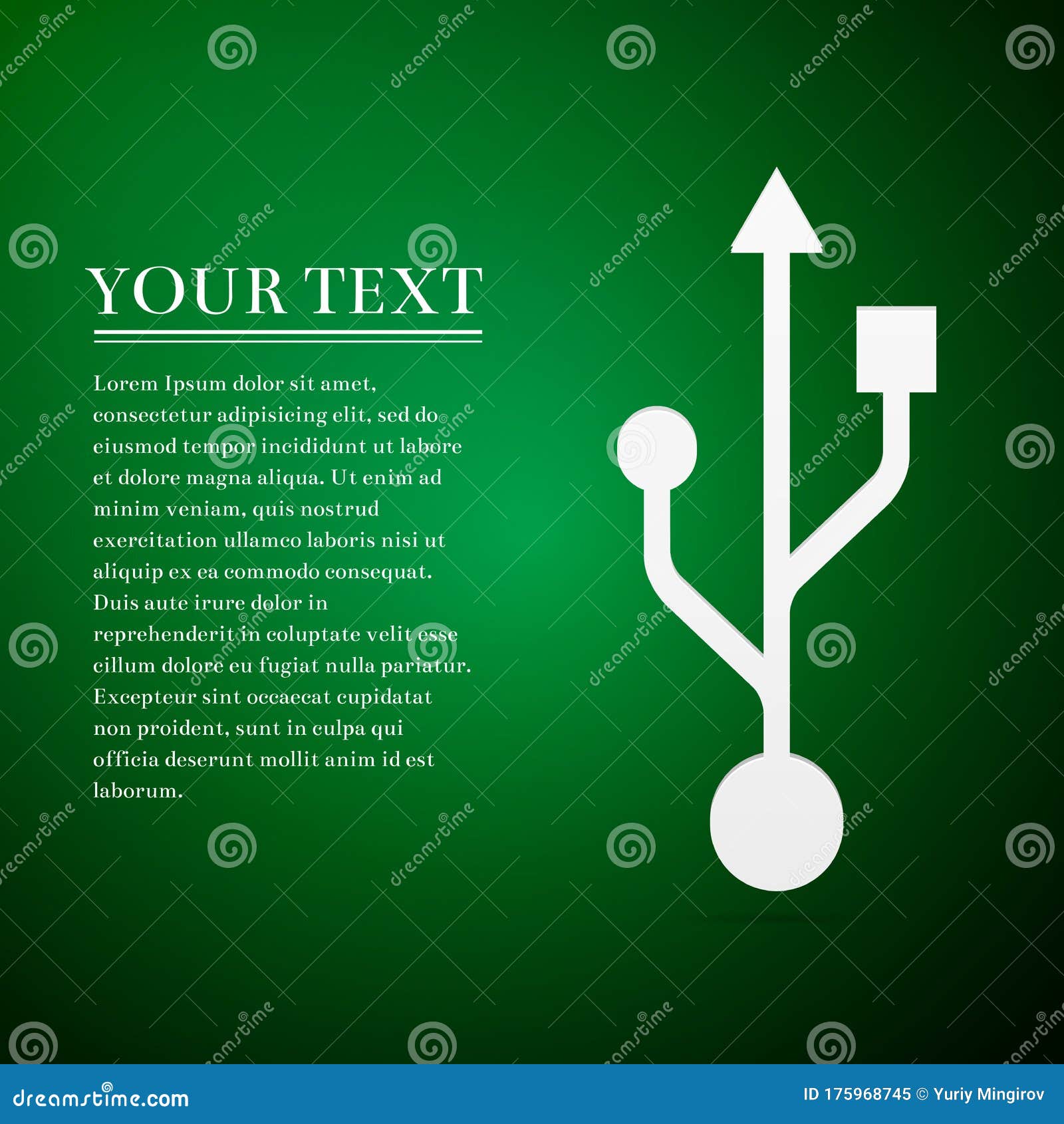 USB Symbol Flat Icon on Green Background Stock Vector - Illustration of ...