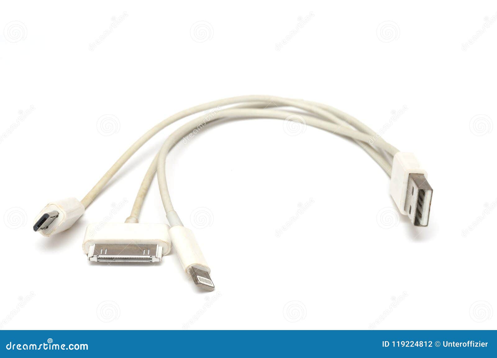 A USB a To Apple Lightning, Flat and USB Micro B Cable Stock Photo ...