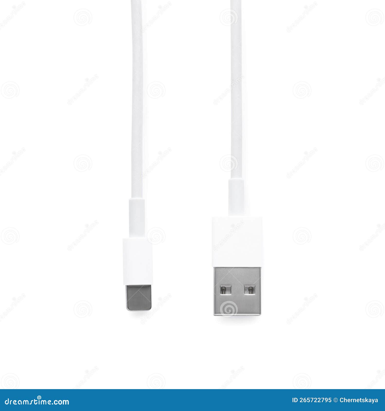 USB To Lightning Cable Isolated on White, Top View. Modern Technology ...