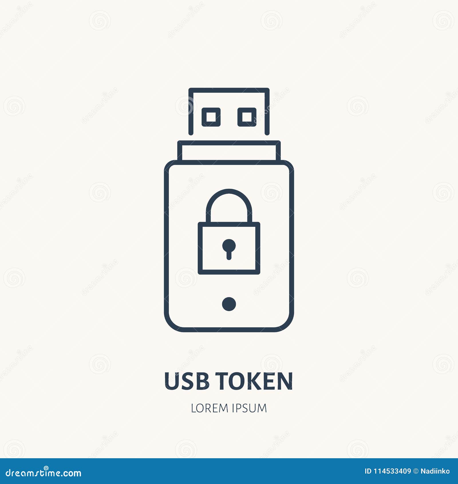Usb Token, Identity Vector Flat Line Icon. Electronic Security Sign ...