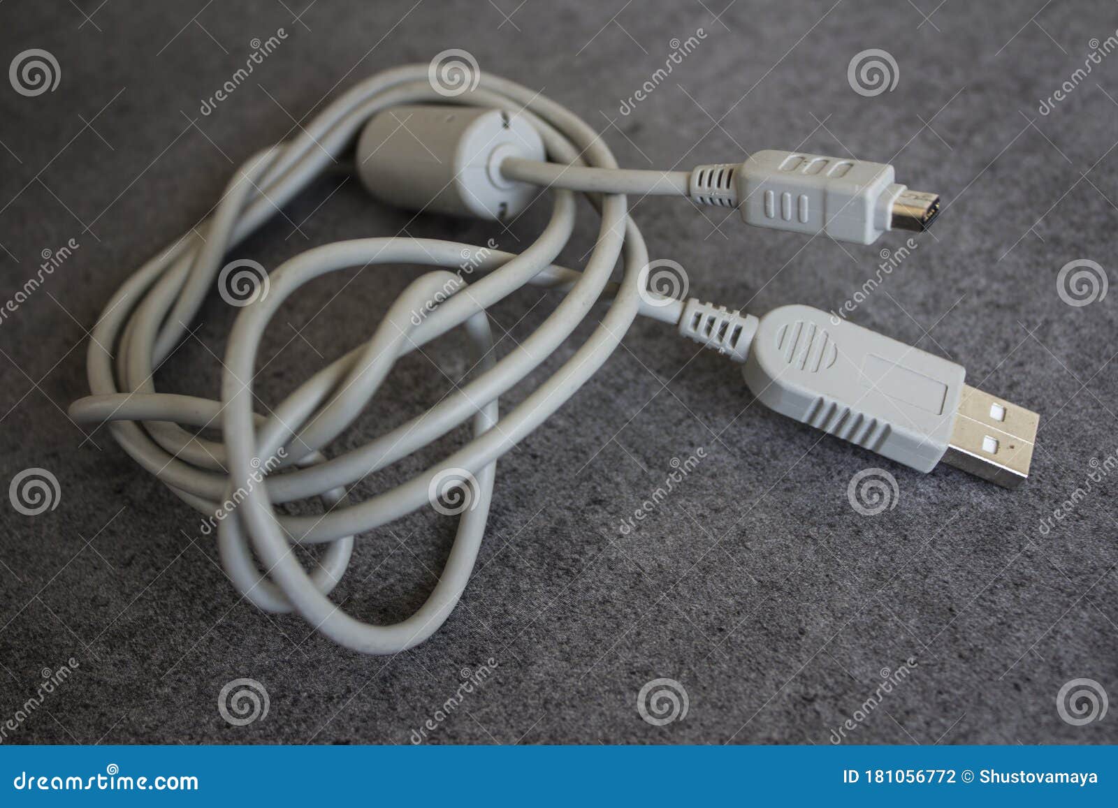 White USB type B cable. stock photo. Image of developer - 181056772