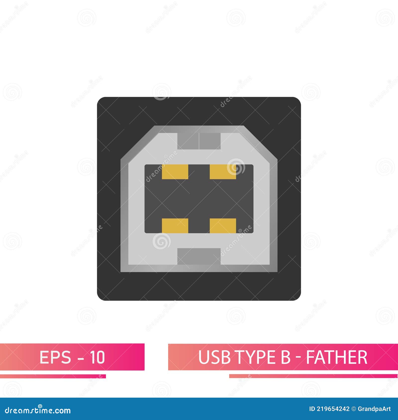 USB Type B, Father, Front View. on a White Background. Flat Vector ...