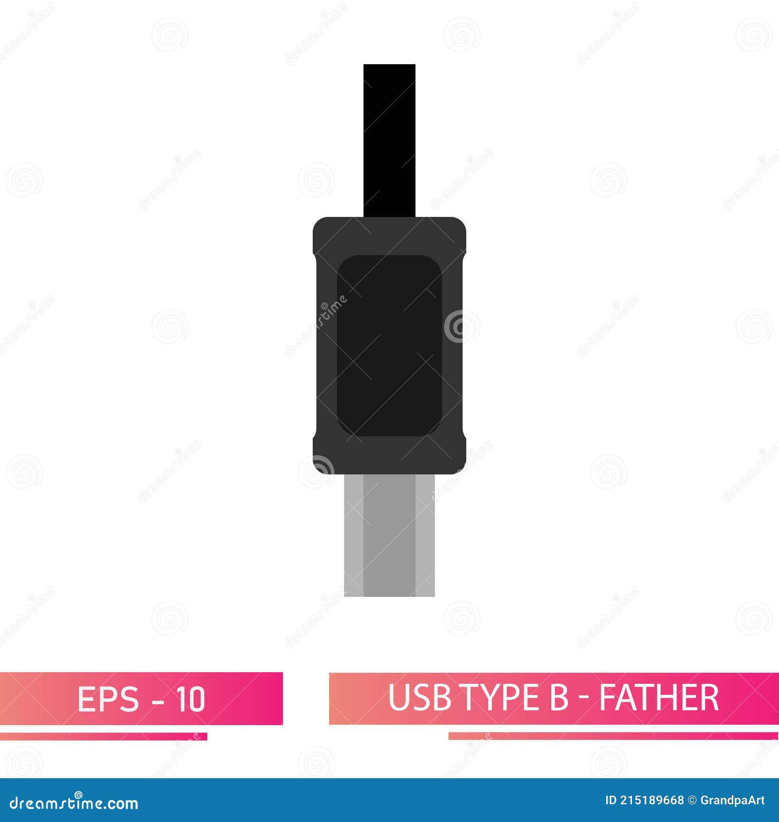 USB Type B, Plug Image. Father. on a White Background. Flat Vector ...