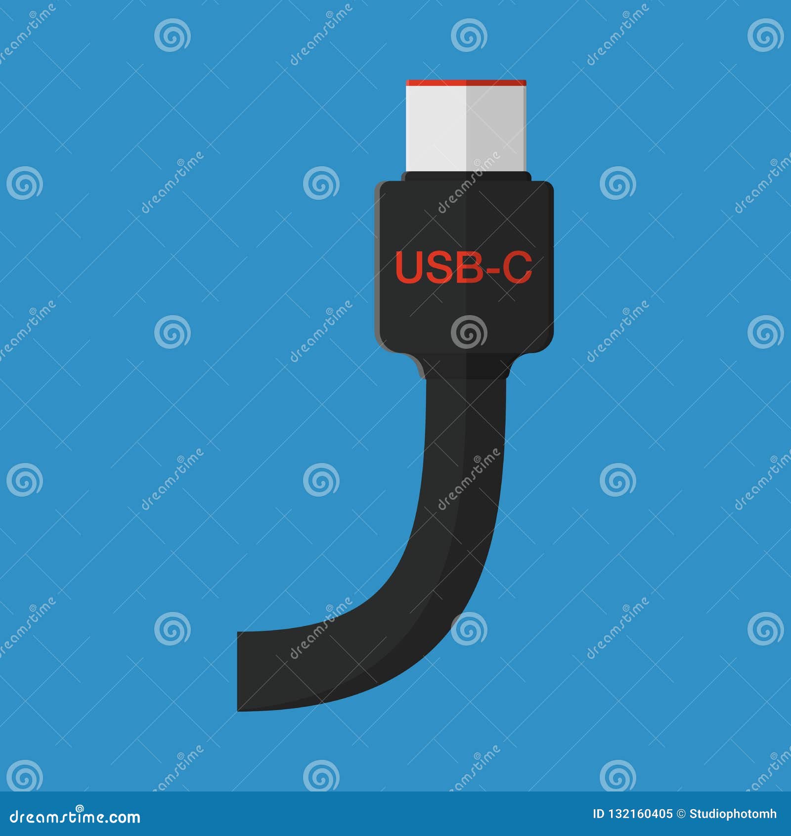USB Type C Cables on Blue Background. Usb-c Connectors and Sockets for ...