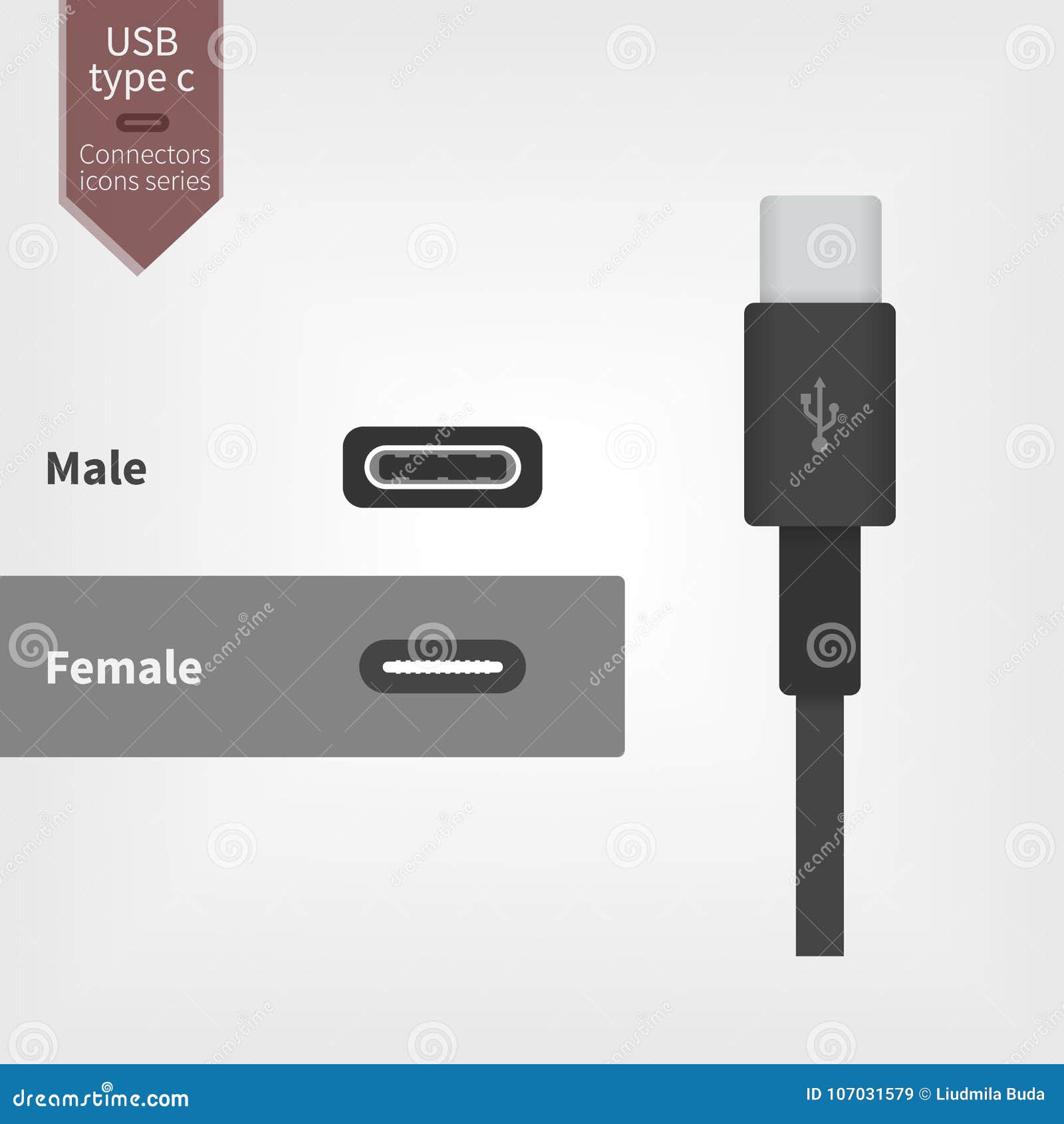 USB type-C connector stock vector. Illustration of fast - 107031579