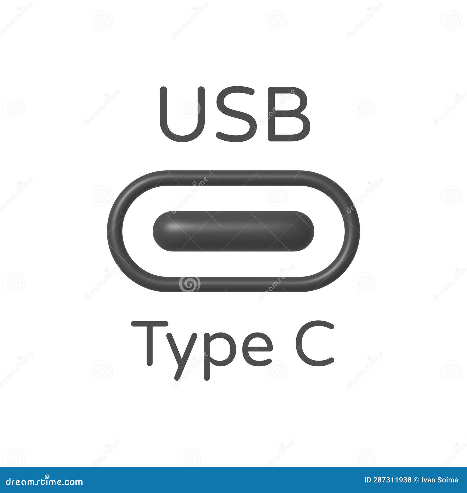 Usb Type C in 3d Style on White Background. Design Element Stock Illustration - Illustration of ...
