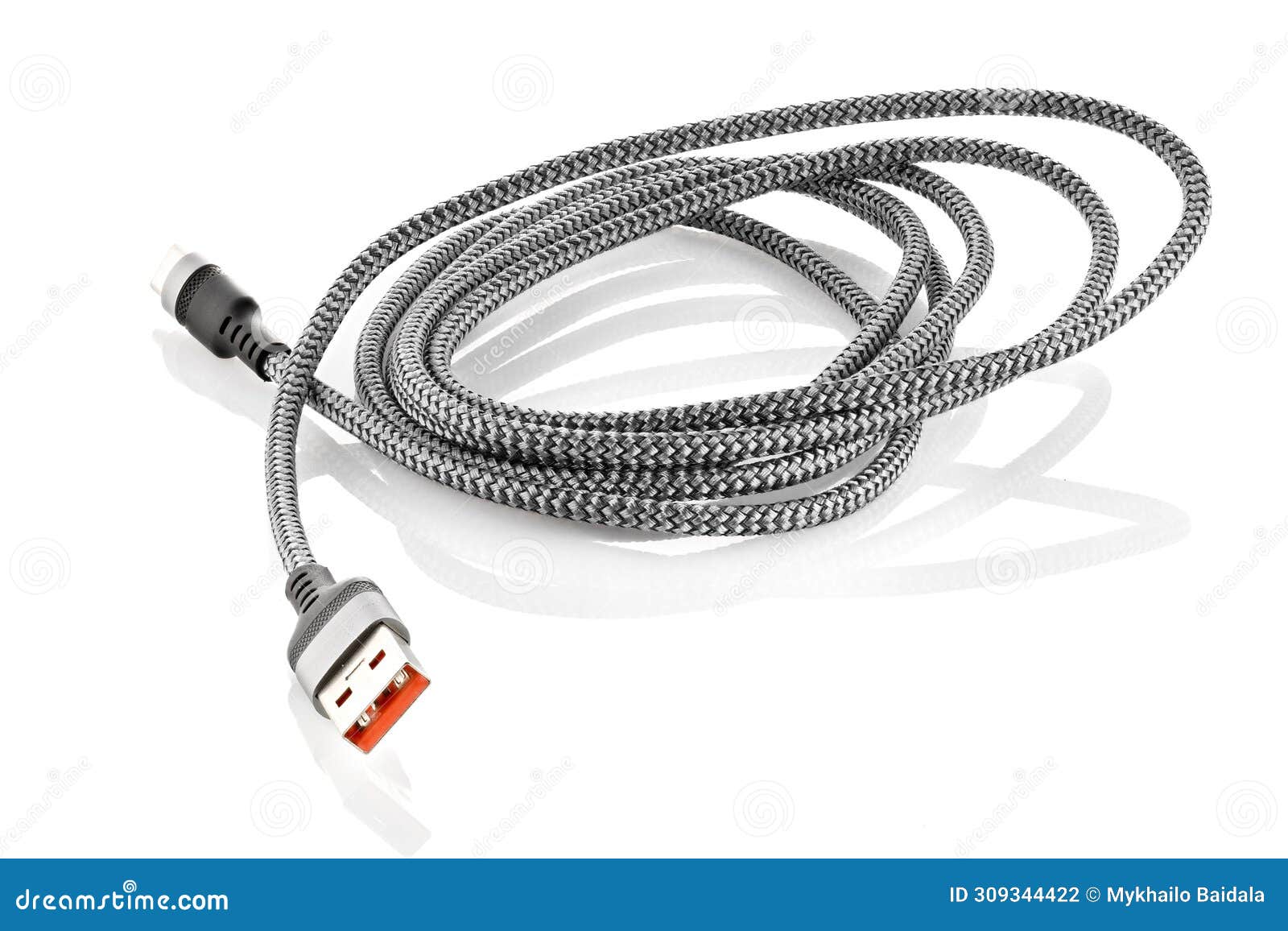 USB Type C Data & Power Cable Isolated on White Background . Close Up ...