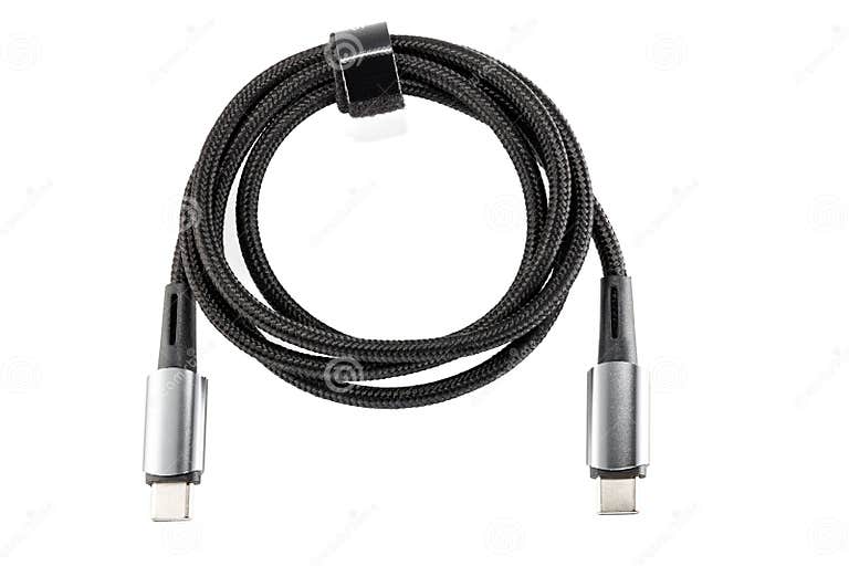 USB Type C Data and Power Cable Isolated on White Background. Close Up ...