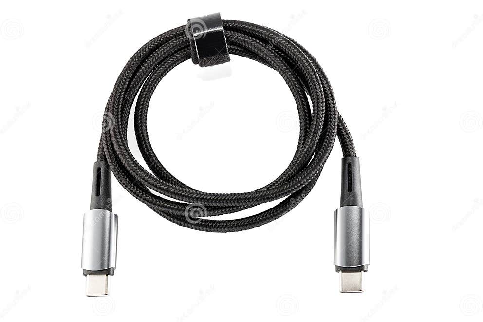 USB Type C Data and Power Cable Isolated on White Background. Close Up ...