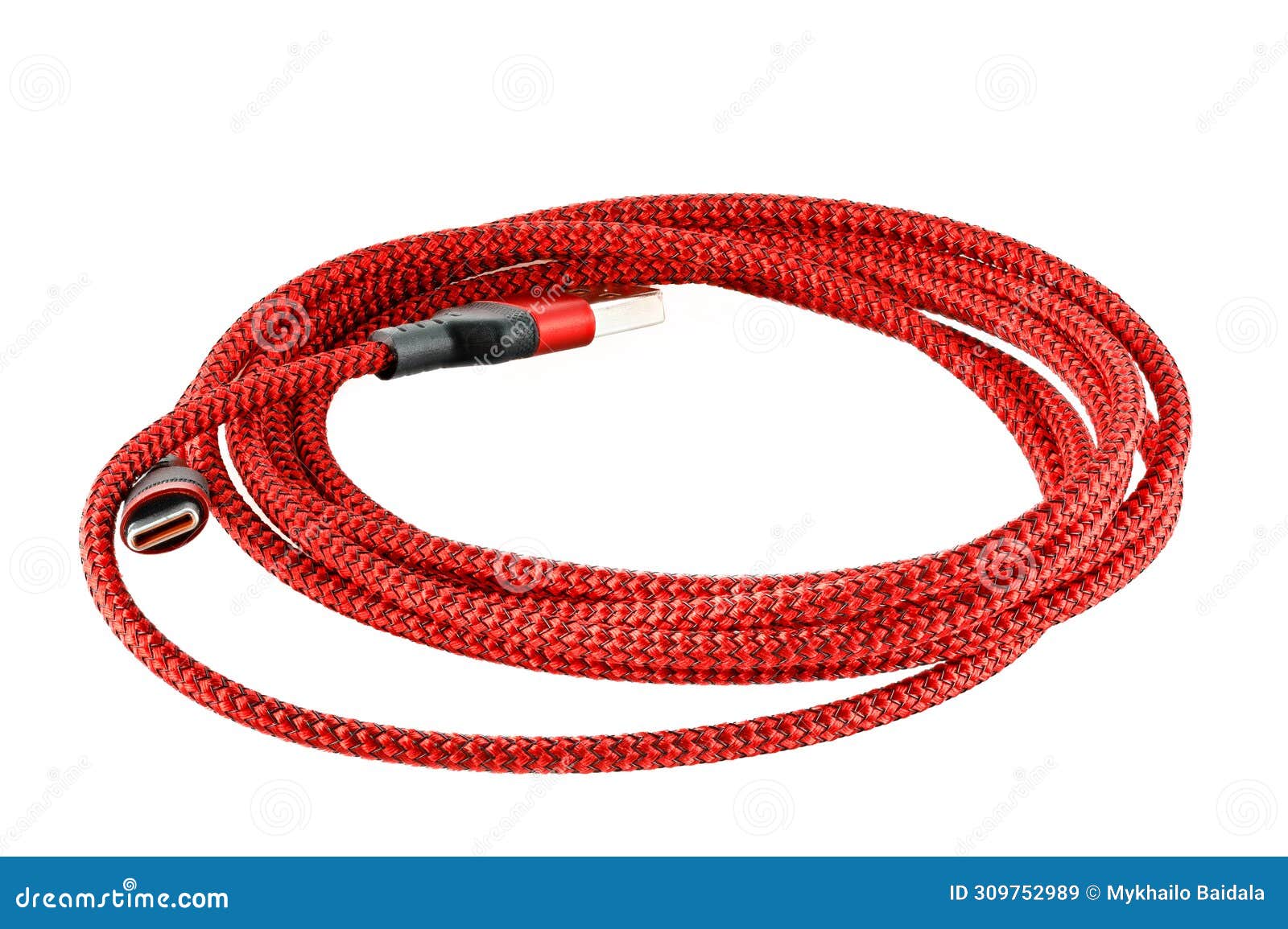 USB Type C Data & Power Cable Isolated on White Background. Full Depth ...