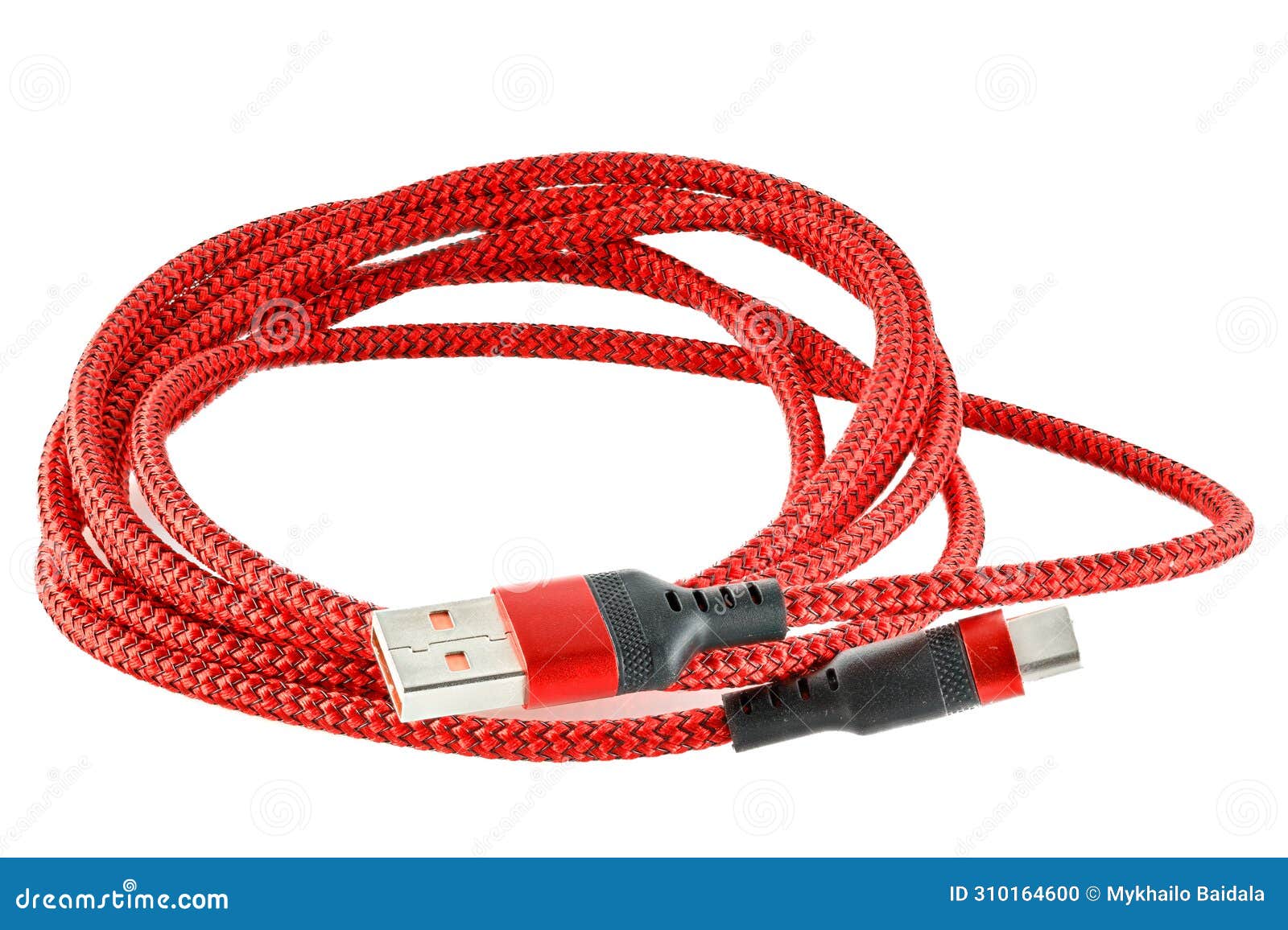 USB Type C Data & Power Cable Isolated on White Background. Full Depth ...
