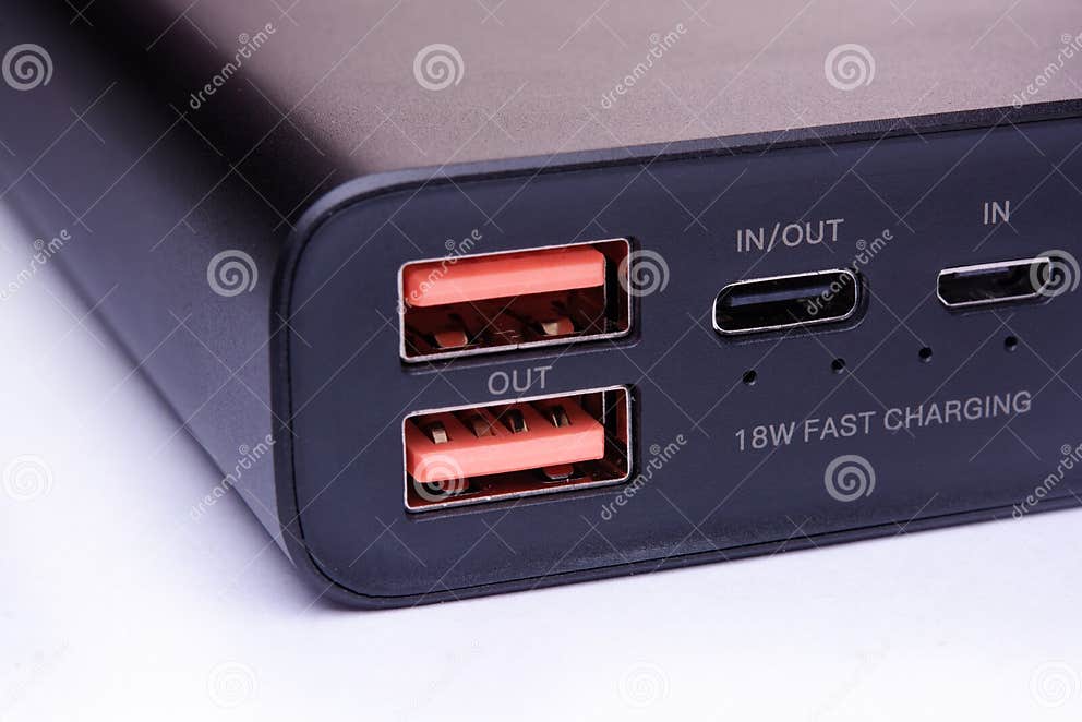 USB, USB Type-C and Micro-USB Port on Power Bank Stock Image - Image of ...