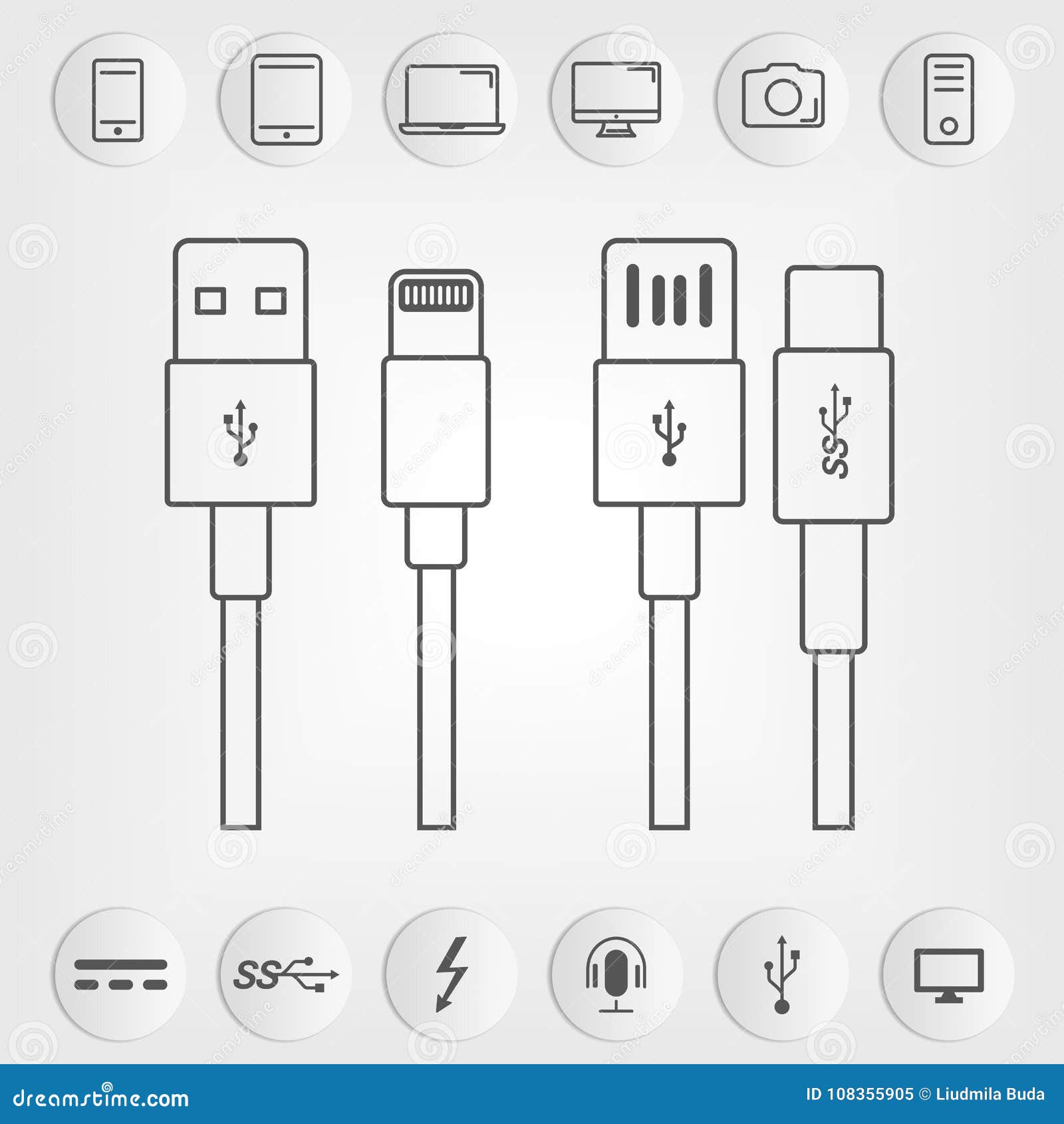 Set of USB and USB Type-C Interfaces. Stock Vector - Illustration of ...