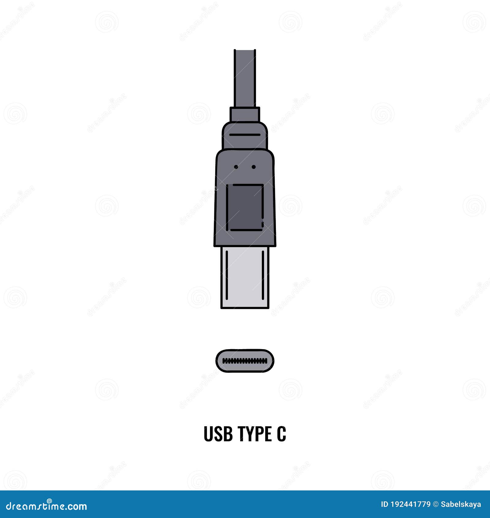 USB Type C Port and Plug Isolated on White Background. Stock Vector ...
