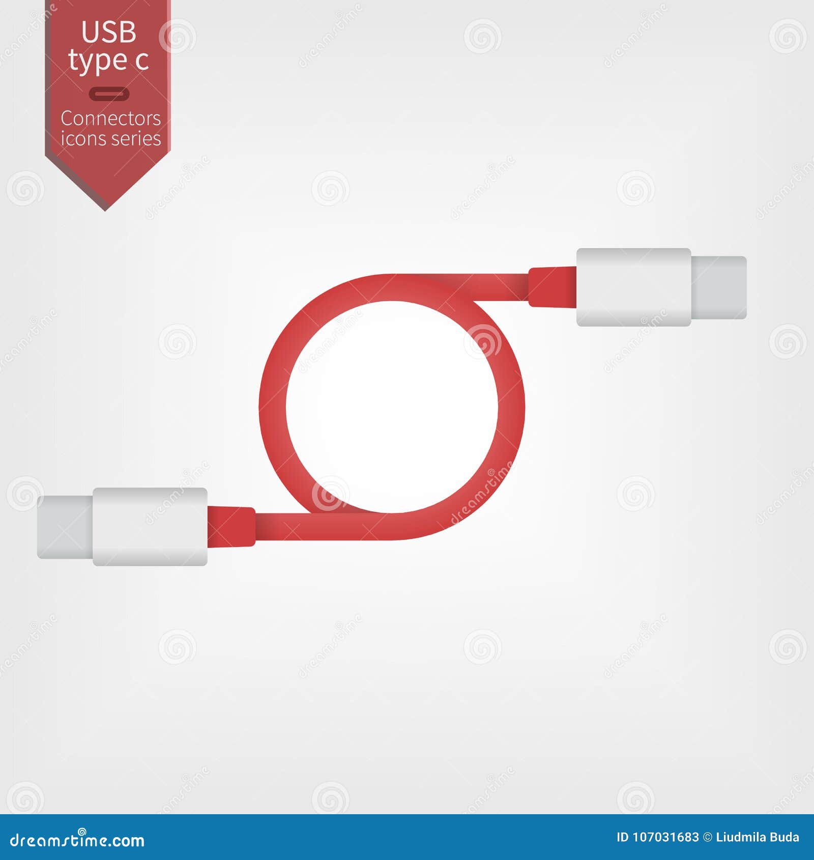 USB type-C red wire stock vector. Illustration of data - 107031683