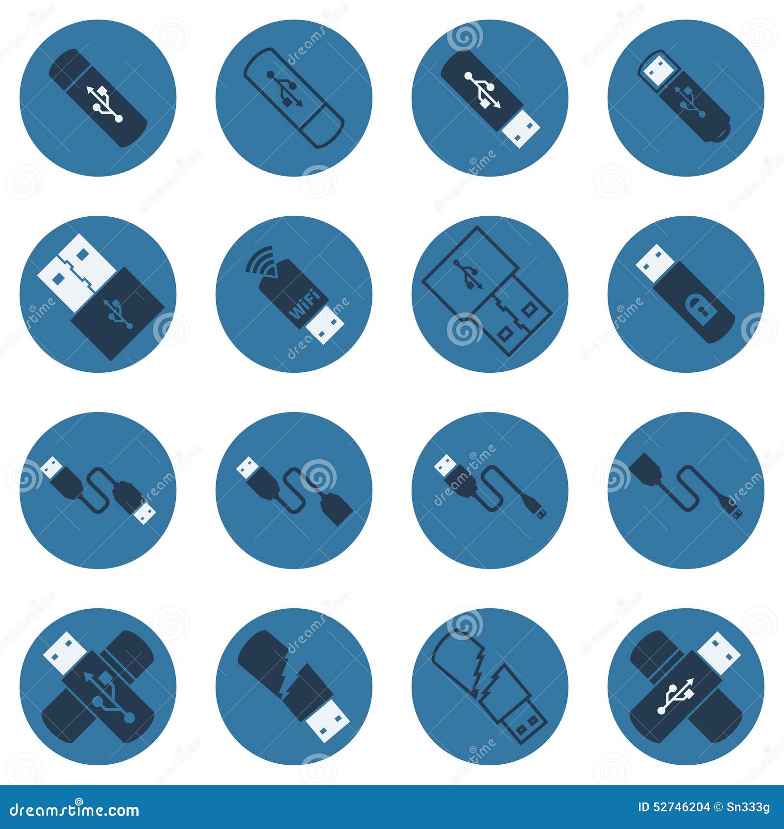 USB Vector Dark Blue Flat Icons Stock Vector - Illustration of hardware ...