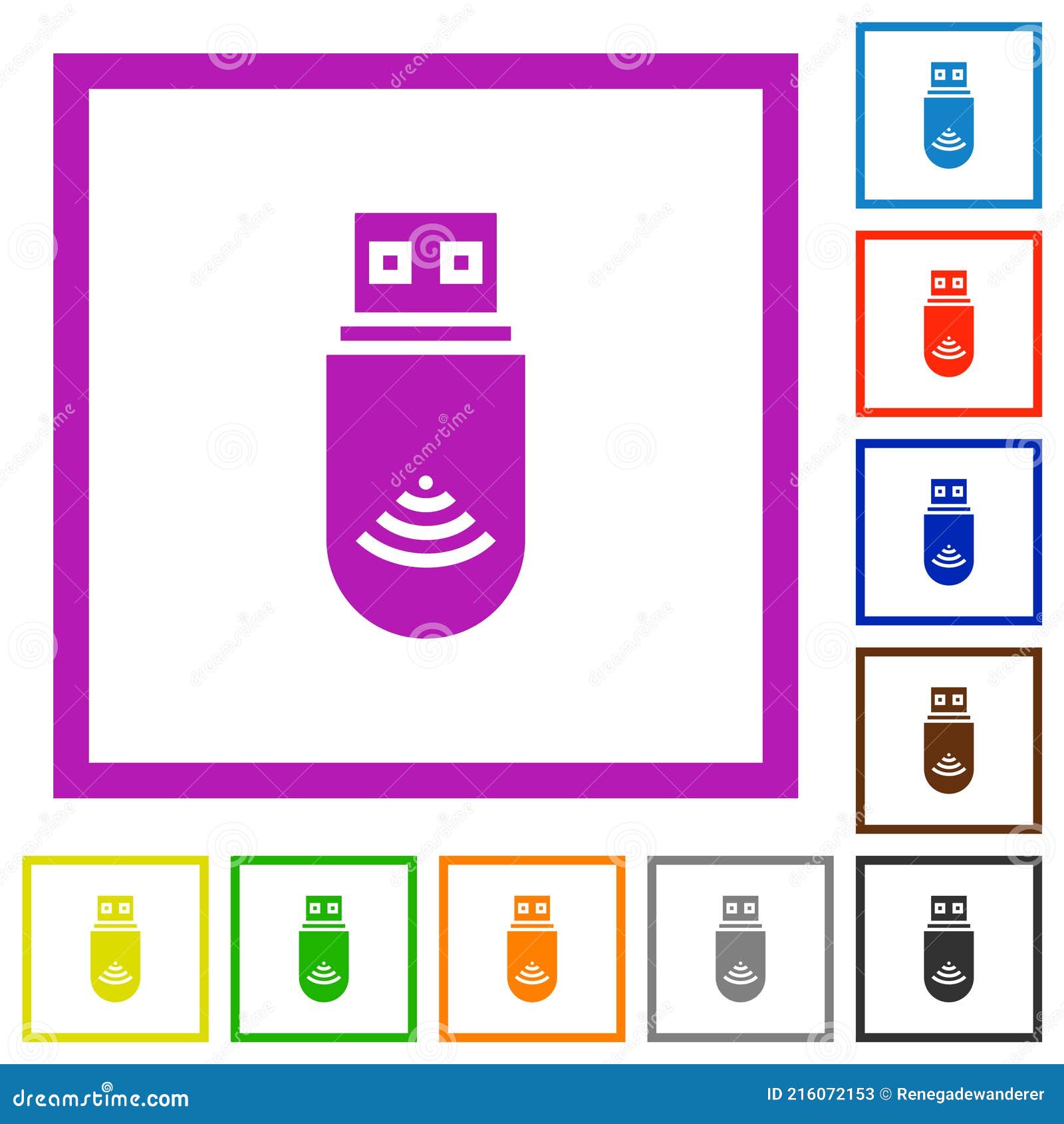 USB Wifi Dongle Flat Framed Icons Stock Vector - Illustration of ...