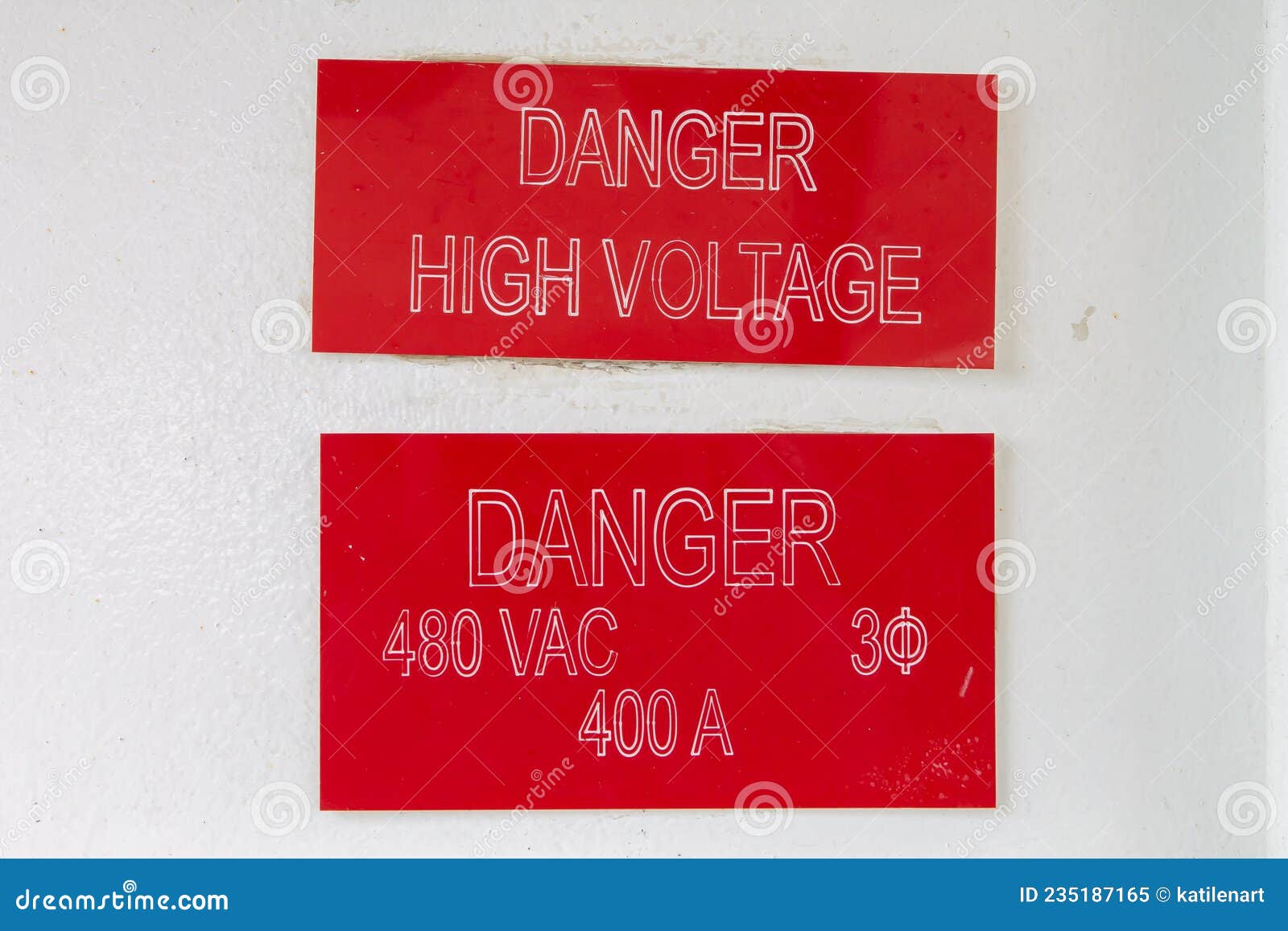 Rectangular, Red High Voltage Warning Sings on the Wall. Editorial ...