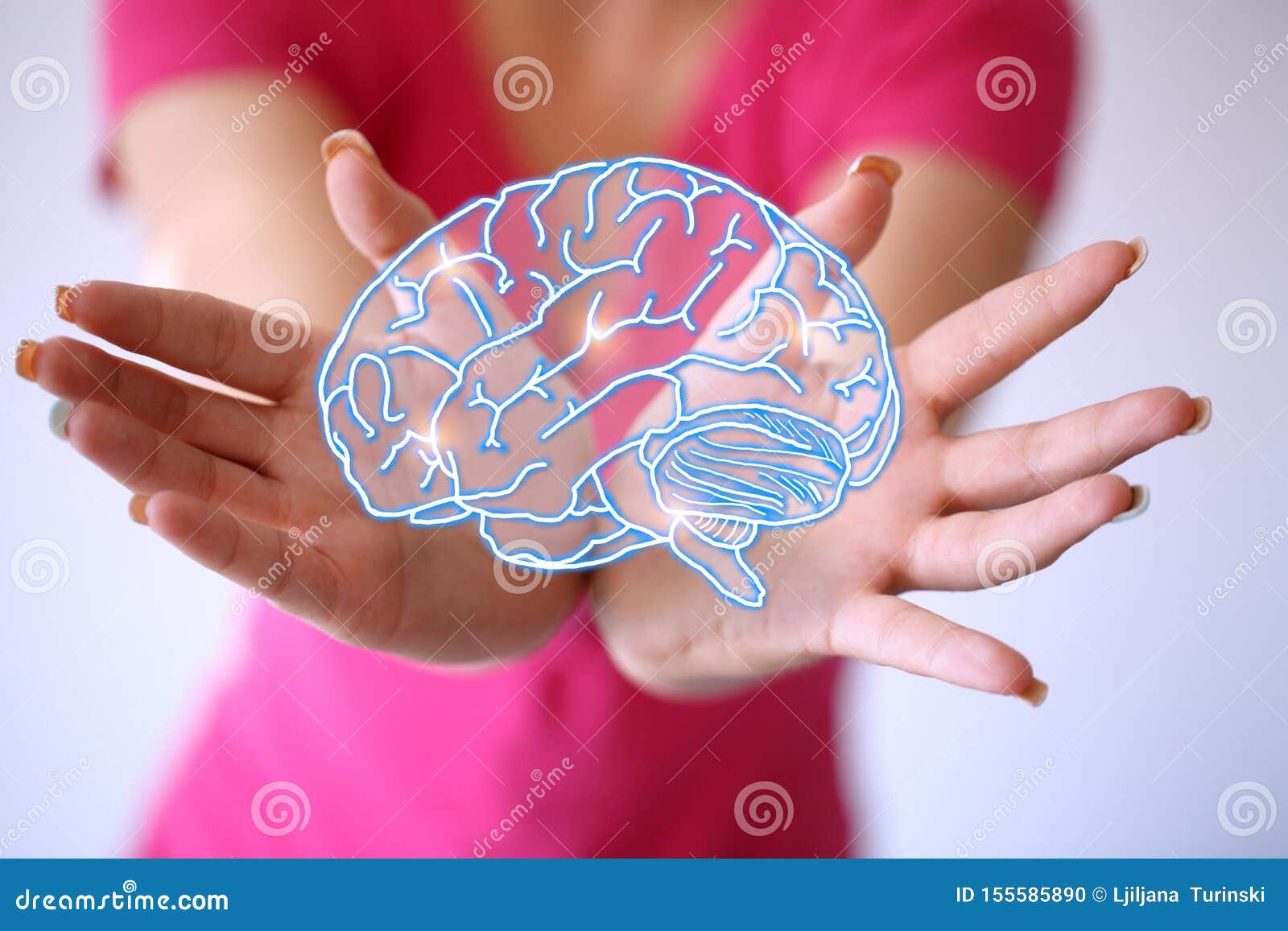 Use Brain â€“ Mind Energy -Woman Hand Shows the Brain Stock Photo ...