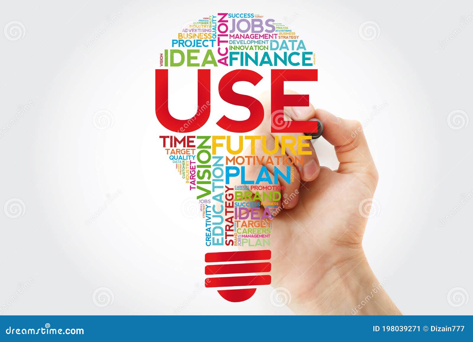 USE Bulb Word Cloud with Marker, Business Concept Stock Image - Image ...
