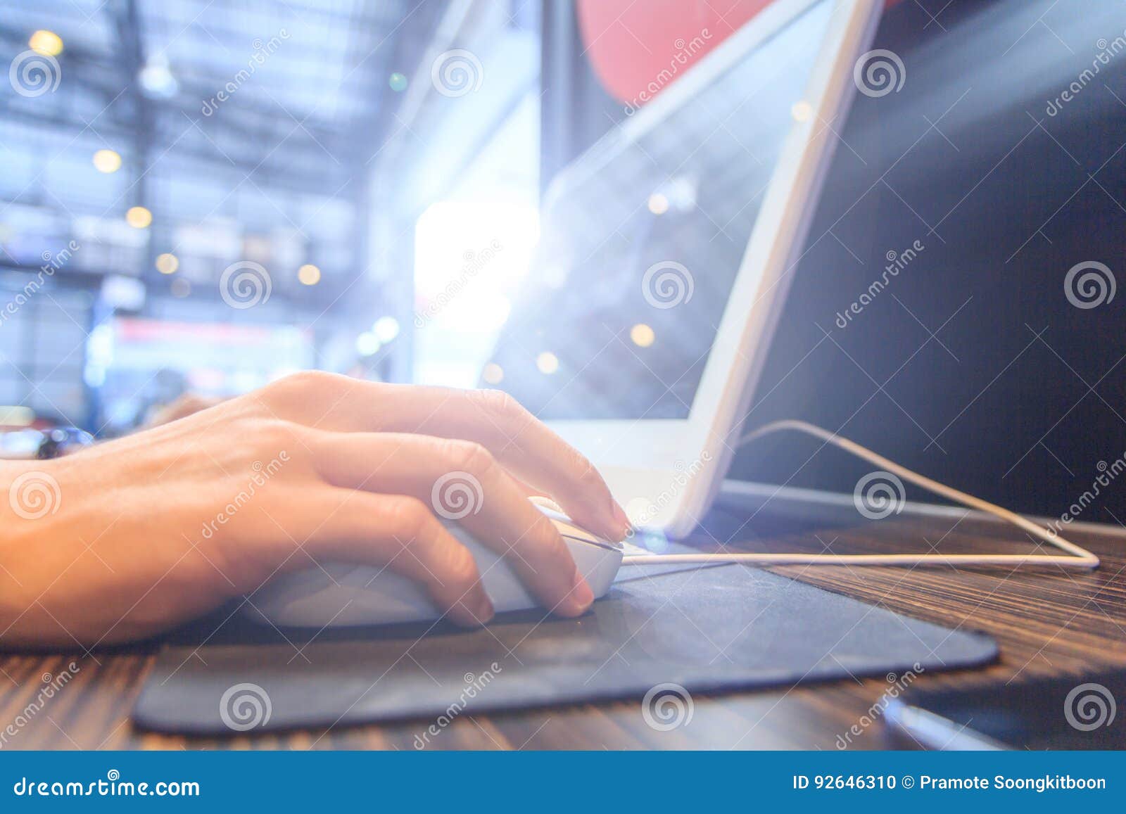 Use computer in net cafe stock photo. Image of woman - 92646310