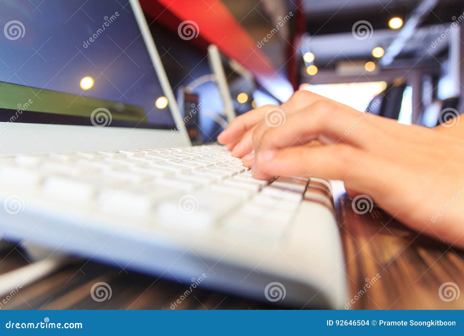 Use computer in net cafe stock photo. Image of table - 92646504