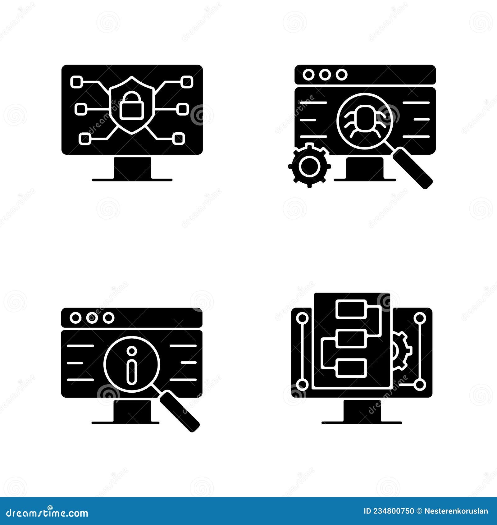 Use of Digital Technologies Black Glyph Icons Set on White Space Stock ...