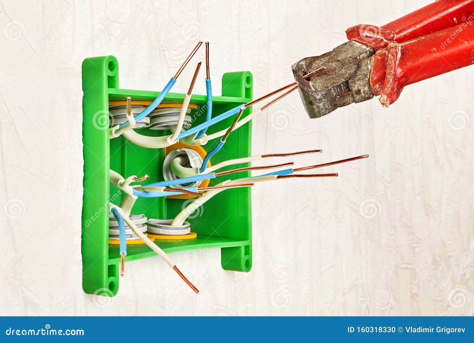 The Use of End Nippers in Electrical Work Stock Photo - Image of green ...