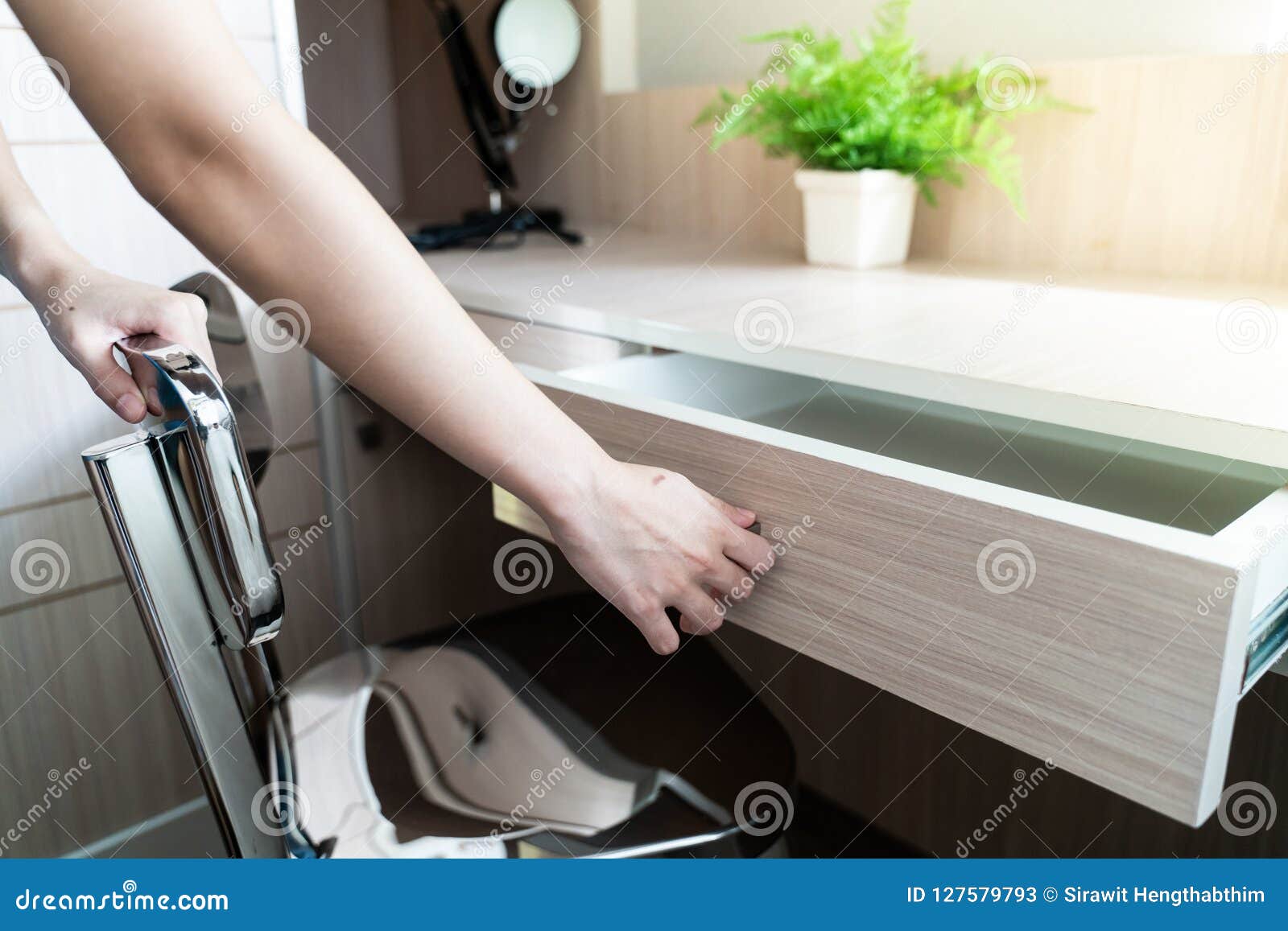 Use Hand Pull Open Drawer Wooden Stock Image - Image of house, brown ...