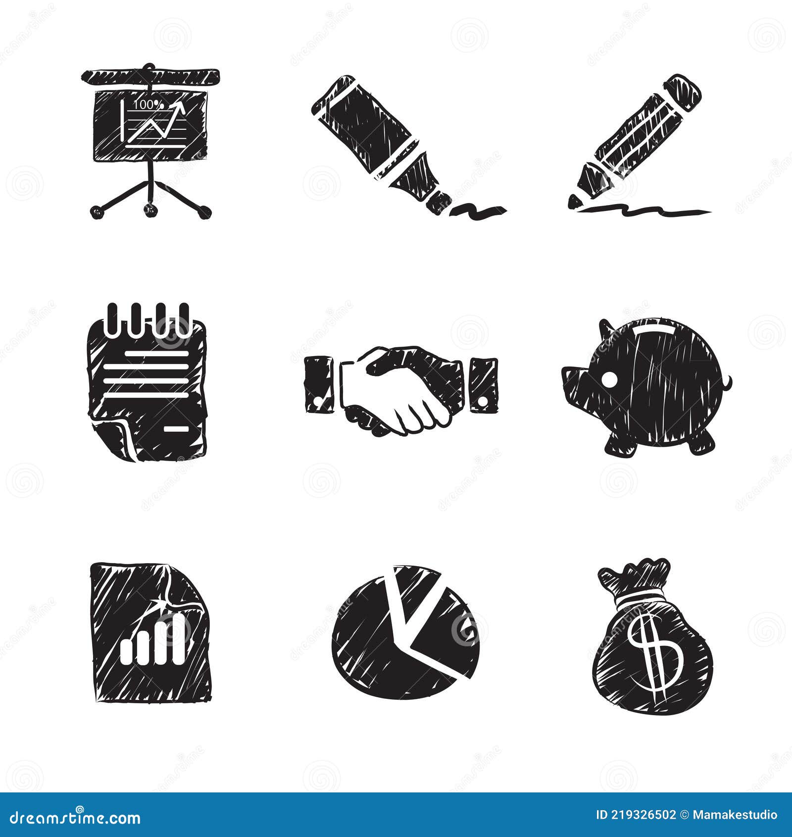 Business Icon Set with Hand Drawn Stock Illustration - Illustration of ...