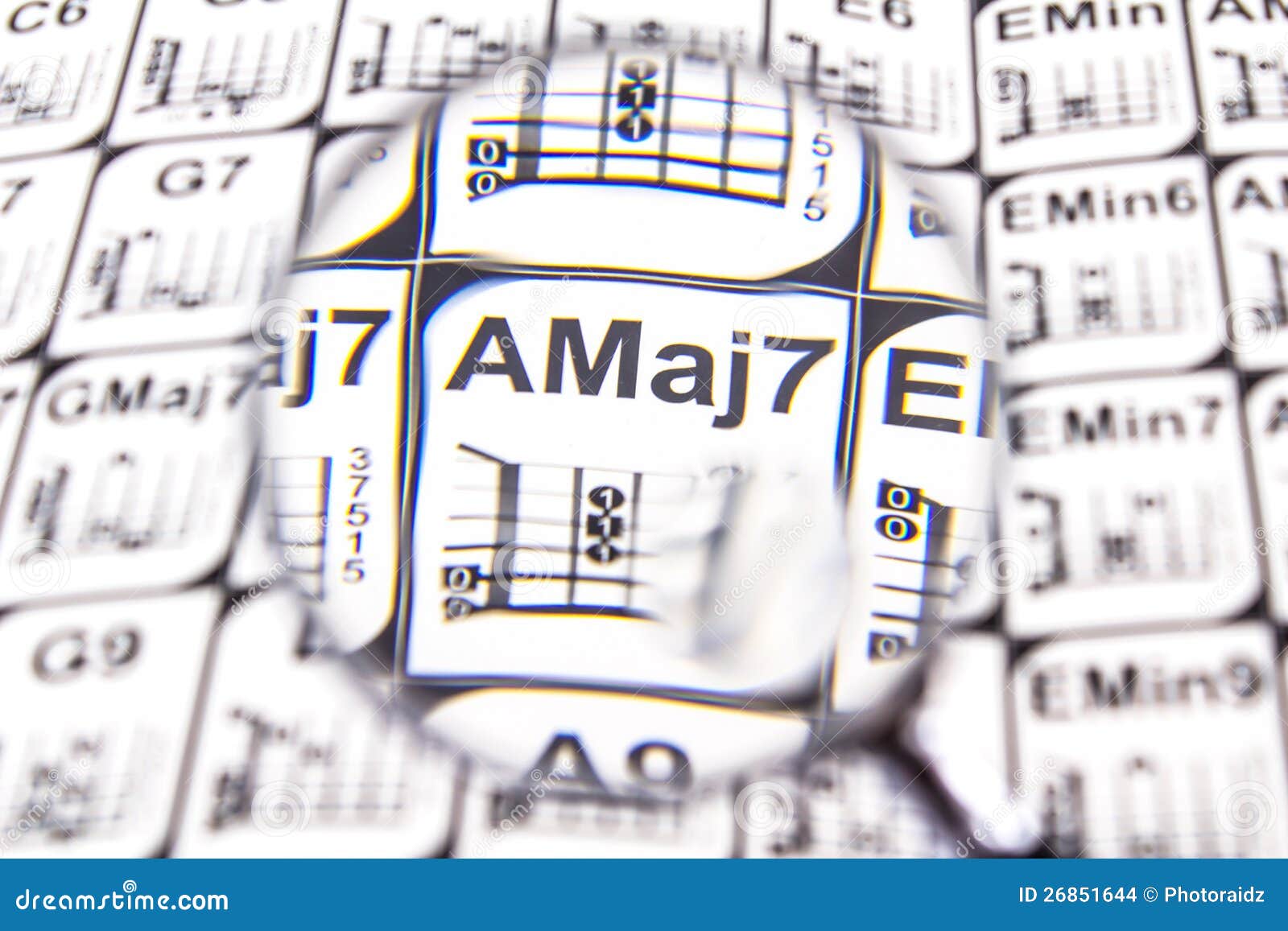 Use Magnifying Glass Music Sheets of Guitar. Stock Photo - Image of ...