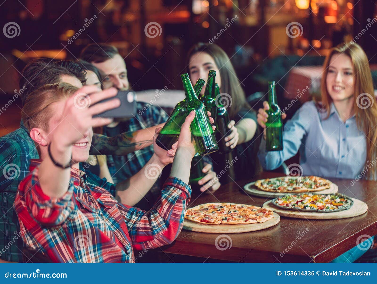 Use Mobile Phone Selfie Photo Group Friends Stock Photo - Image of ...