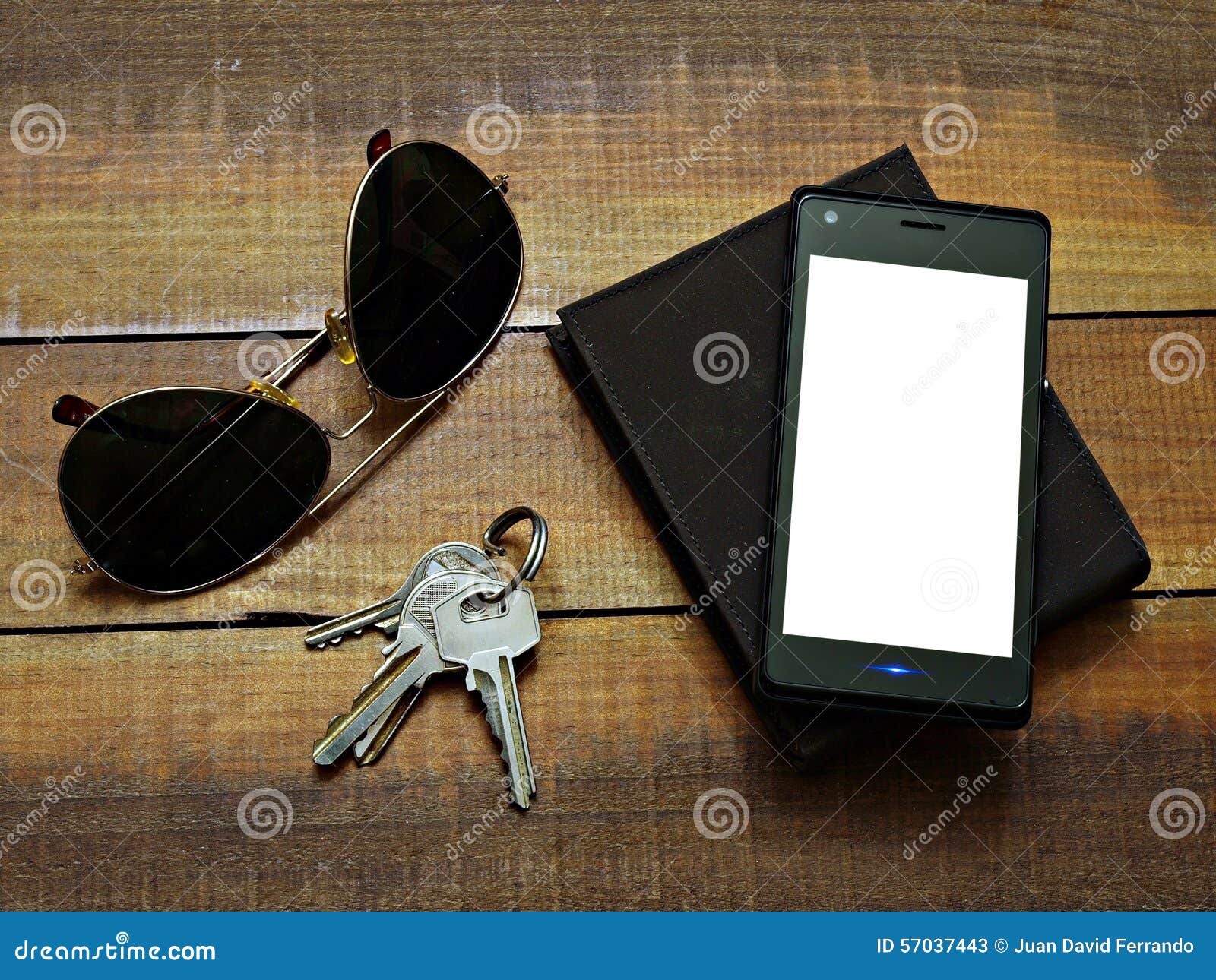 Daily Use Objects on a Wooden Table Stock Image - Image of blank, open ...