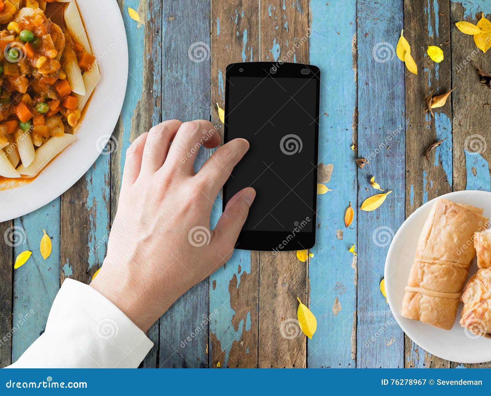 Use phone when eat. stock image. Image of puff, food - 76278967