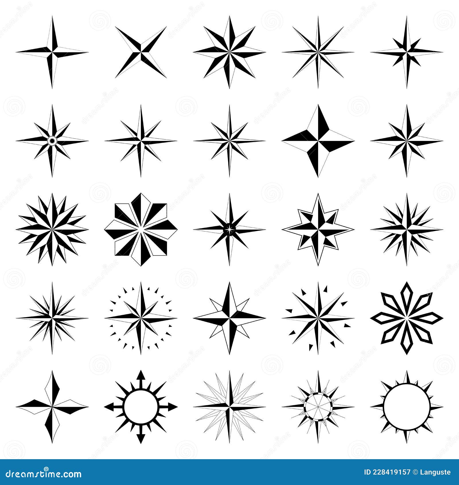 Compass Rose Vector Set. Isolated White Background. Stock Vector ...