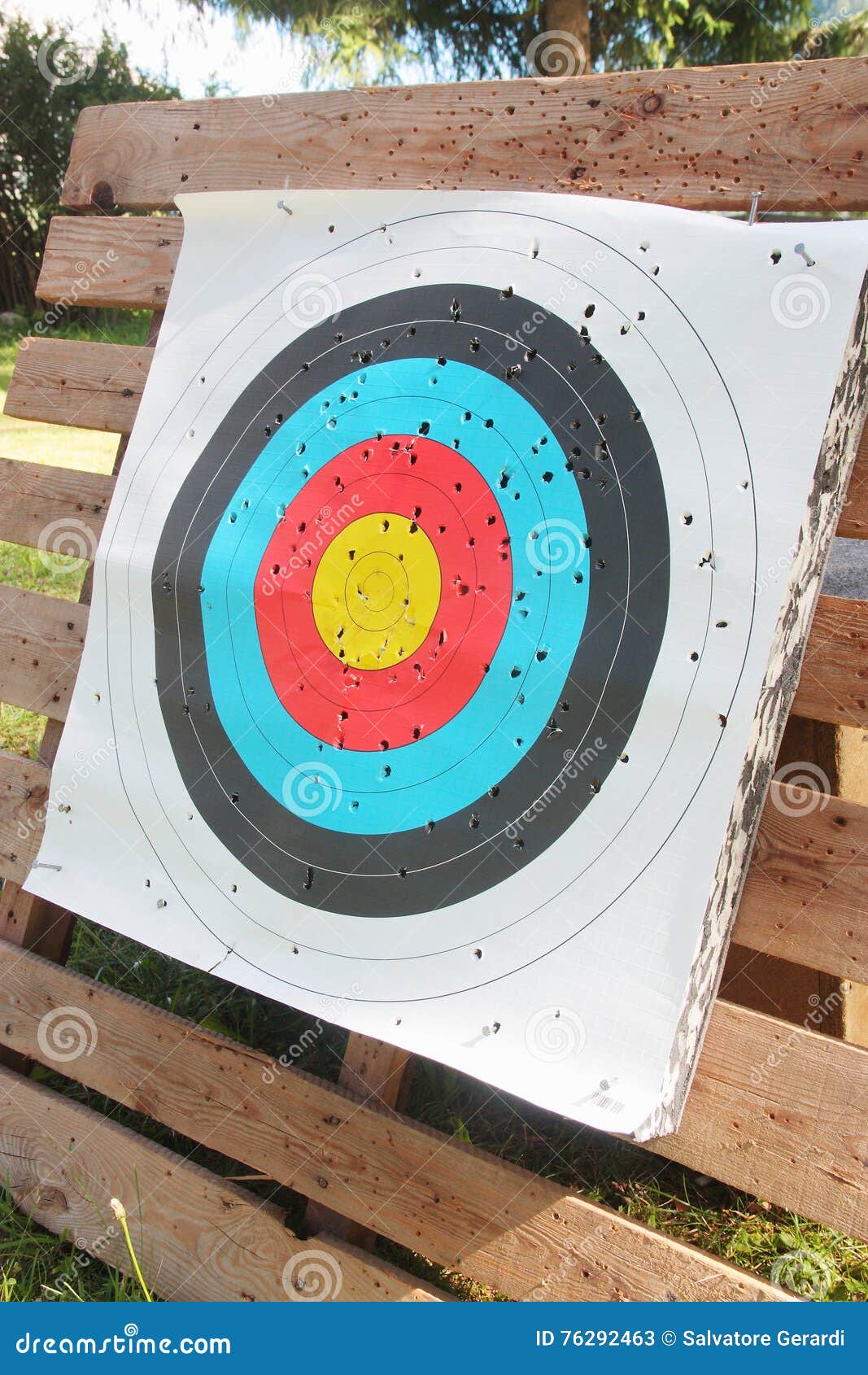 Used Archery Target on a Wooden Base Stock Image - Image of archery ...