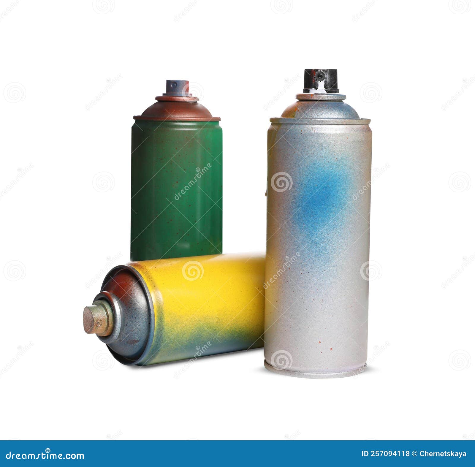 Used Cans of Spray Paints on White Background Stock Photo - Image of ...