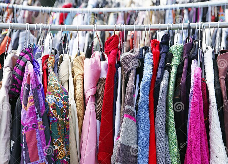Used clothes on rack stock image. Image of shopping, market - 18458695