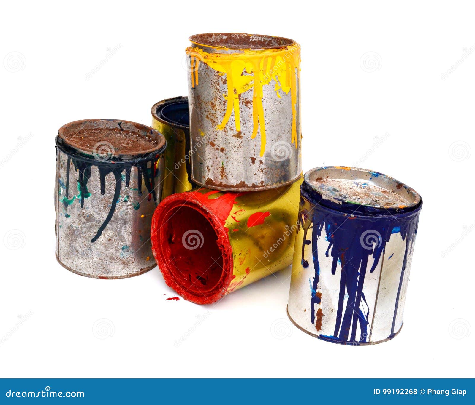 Used Colorful Paint Buckets Stock Photo - Image of purple, yellow: 99192268